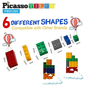 PicassoTiles 1250 PCs Educational Building Block Tiles Set Creative Shapes to Enhance Imaginative Play Unique Set to Characters and Numbers Learning STEM Toys Washable for Learning Education Ages 3+