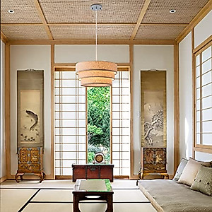 Yifi Deco Modern Pendant Ligh,13.4" Drum Hanging Lamp Fixture with 3-Tier Linen Fabrics Lampshade, Elegant Pendant Lighting for Dining Room, Bedroom, Kitchen Island, Entryway, Hallway