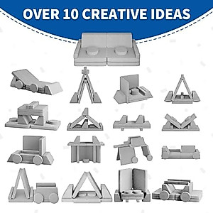 Neoriver Modular Kids Play Couch 10Pcs, 65.4" Kids Couch for Playroom Bedroom, Multifunctional Modular Toddler Couch, Over 10 Combinations Creative Sofa for Imaginative Kids -Grey