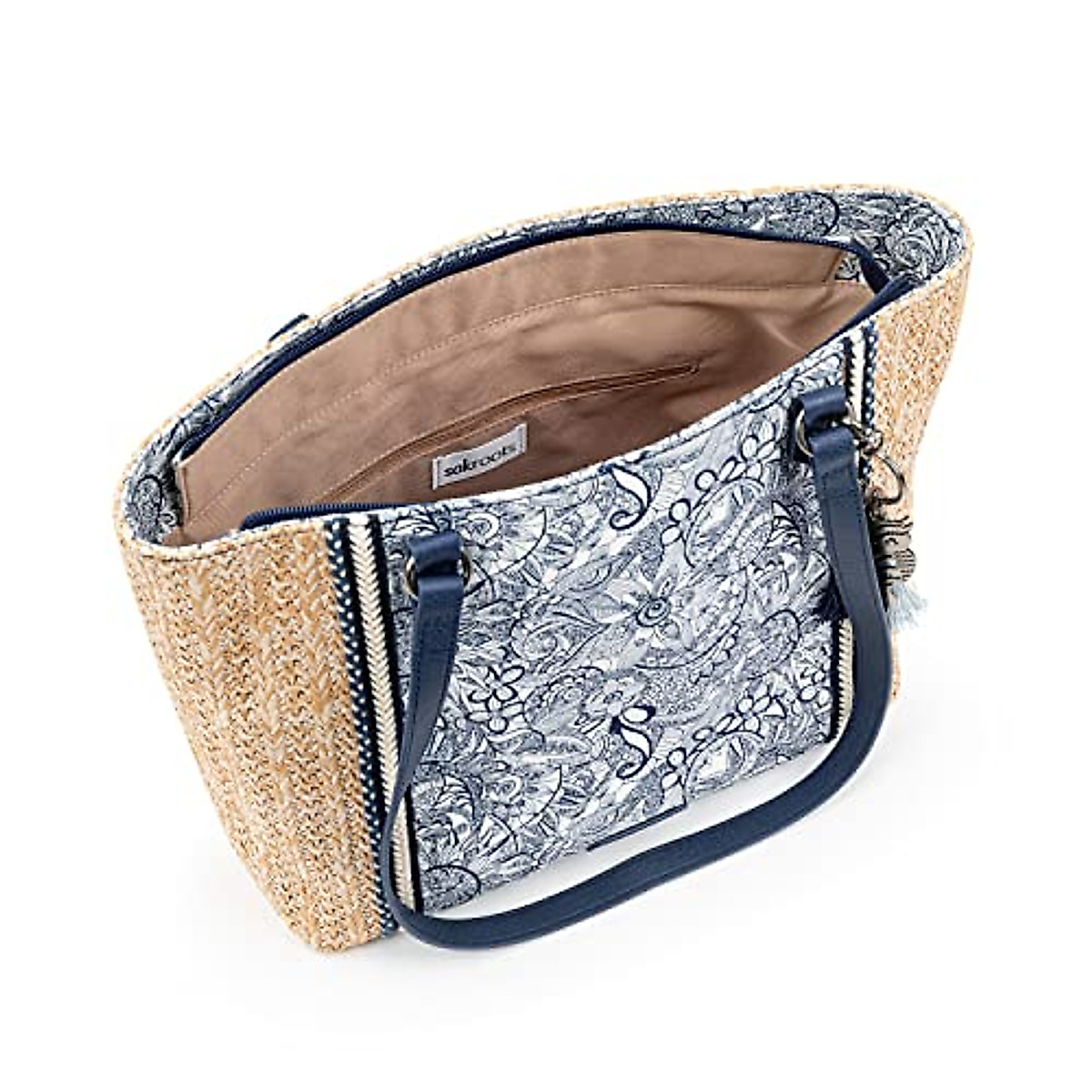 Sakroots Meadow Straw Tote, Navy Spirit Desert 2