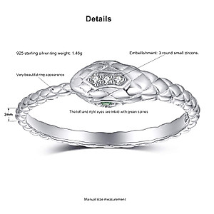 S925 sterling silver unique personality teardrop snake, eyes set with green spines, retro style zodiac animals, stackable women's rings, gifts