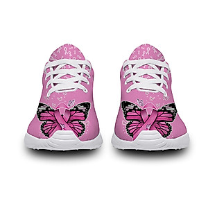 lodaden Pink Shoes Mens Womens Breast Cancer Awareness Sneakers Tennis Running Shoes Gifts for Survivor,US Size 9 Women/7.5 Men
