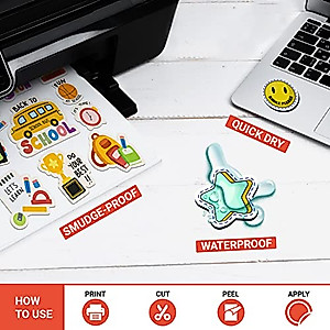 Premium Printable Vinyl Sticker Paper for Inkjet & Laser Printer - 34 Sheets Self-Adhesive Sheets Glossy White Waterproof, Dries Quickly Vivid Colors, Holds Ink well- Tear Resistant (Glossy)