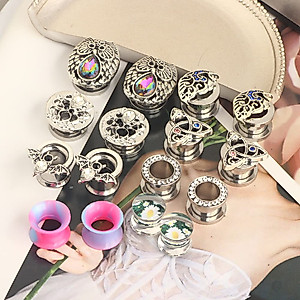 TIANCI FBYJS 8 Surigcal steel Ear Tunnels and Plugs Earrings Gauges SIlicone Ear Gauges Piercing Stretcher Set Screw Tunnels for Ear