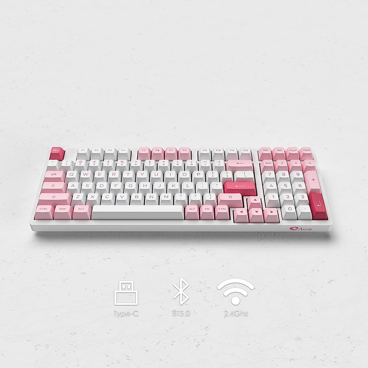 Akko Prunus Lannesiana 3098 98-Key RGB Hot-swappable Mechanical Gaming Keyboard, 2.4G Wireless/Bluetooth/Wired with PBT Double-Shot Keycaps for Mac & Win (3098B, Jelly Blue Switches)
