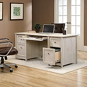Sauder Edge Water Executive Desk, L: 65.12" x W: 29.53" x H: 29.37", Chalked Chestnut finish