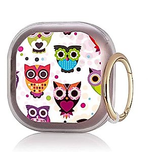 Compatible with Galaxy Buds 2 / Galaxy Buds Pro / Galaxy Buds Live ,Soft TPU Printing Case Shock-Absorbing Protective Cover with Keychain (Floral Owls)