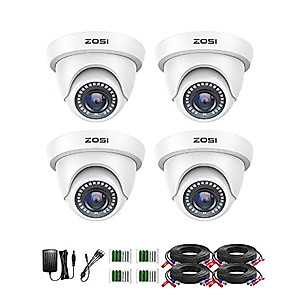 ZOSI 4 Pack 2.0MP HD 1080P Security Cameras Kit TVI/CVI/AHD Indoor Outdoor 80ft Day Night Vision CCTV Dome Home Cameras For 720P/1080N/1080P/5MP/4K HD-TVI AHD CVI Analog DVR Systems(White)