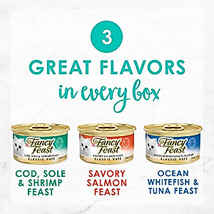 Purina Fancy Feast Seafood Classic Pate Collection Grain Free Wet Cat Food Variety Pack - (24) 3 Oz. Cans