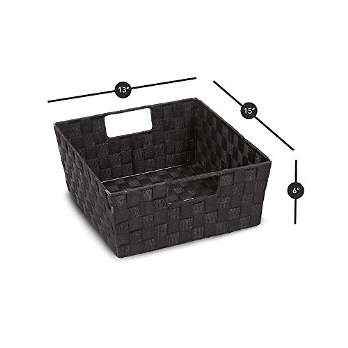 Sorbus Woven Basket Bin Set - Shelf Storage Tote Baskets for Household Items - Stackable with Woven Straps & Built-in Carry Handles (Black)