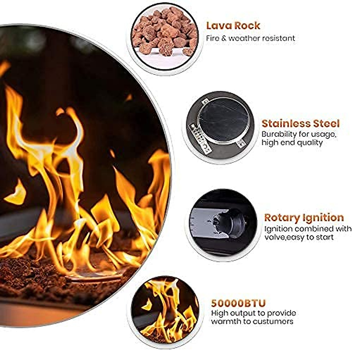 LEGACY HEATING 28 Inch Outdoor Gas Square 50000 BTU Fire Pit Table with Lid, Bionic Wood Grain Propane fire pits Tables for Outside Backyard Garden Camping Party