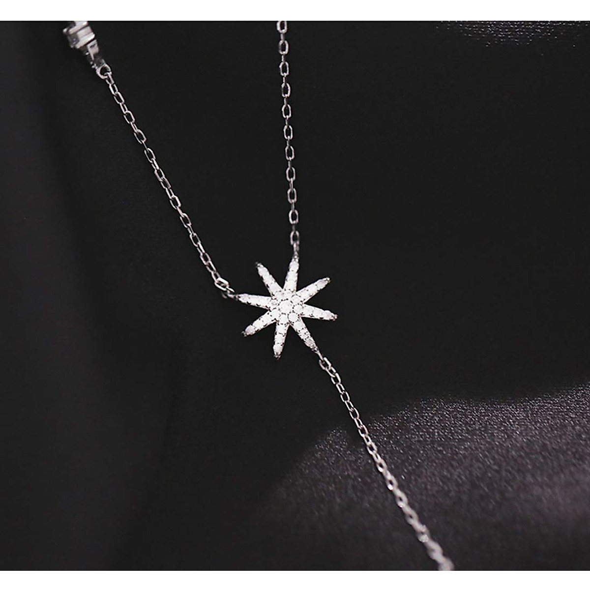 SLUYNZ 925 Sterling Silver Star Y Necklace for Women Teens CZ Star Necklace Snowflake Choker Necklace Pendant (A-Silver)