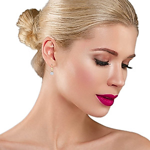 AVORA 10K Yellow Gold 8mm Swarovski Elements Crystal Dangle Ball Lever-back Drop Earrings