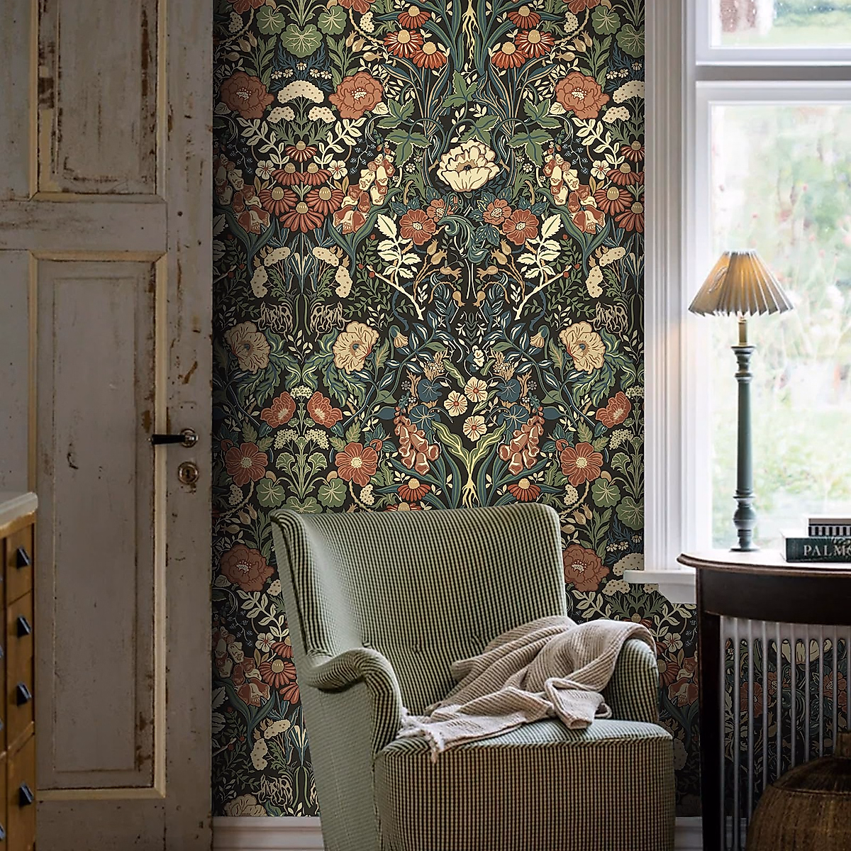 Vintique Vintage Peel and Stick Wallpaper Black and Green Wallpaper Boho Floral Peel and Stick Wallpaper Contact Paper Leaf Removable Wallpaper SelfAdhesive for Cabinets Shelf Liner Vinyl 17.3in*9.8ft