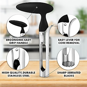 Zulay Kitchen Premium Apple Corer Tool - Ultra Sharp, Stainless Steel, Serrated Blades for Easy Coring - Easy to Use & Clean, Durable Apple Corer Remover for Baking Apples & More - Black