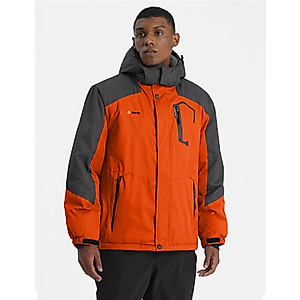 GEMYSE Men's Mountain Waterproof Ski Snow Jacket Winter Windproof Rain Jacket (Orange Grey,Large)
