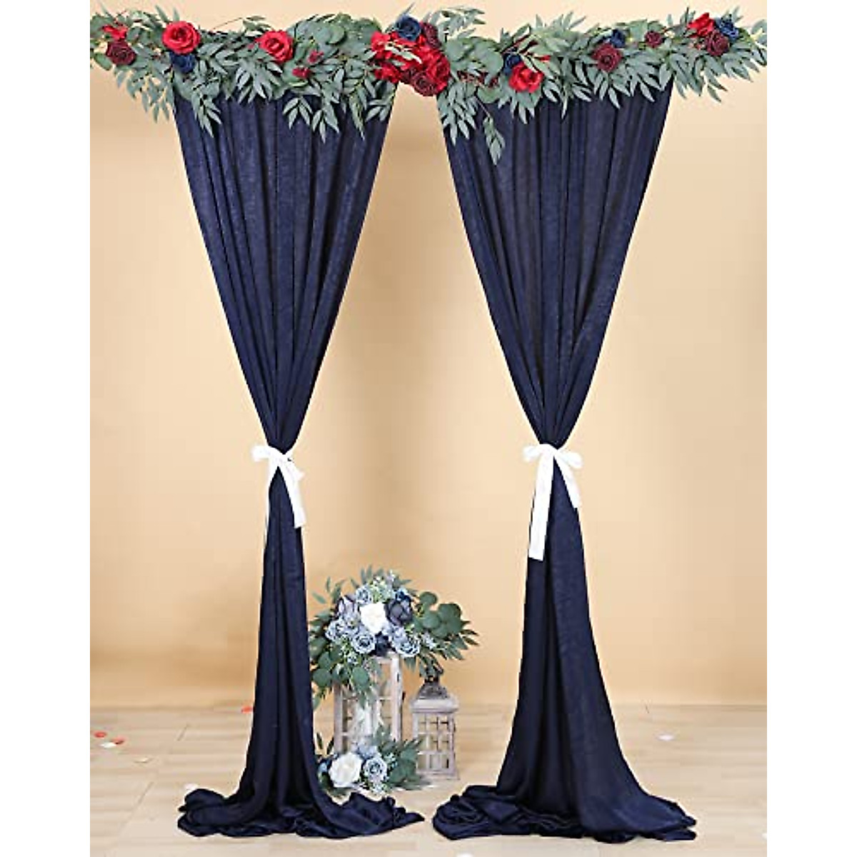 Cytdkve 2 Panels 4.8 Feet x 10 Feet Navy Blue Velvet-Like Wedding Backdrop Curtain Drapes, Silky Soft Window Curtains Panels for Wedding Ceremony Birthday Party Decorations