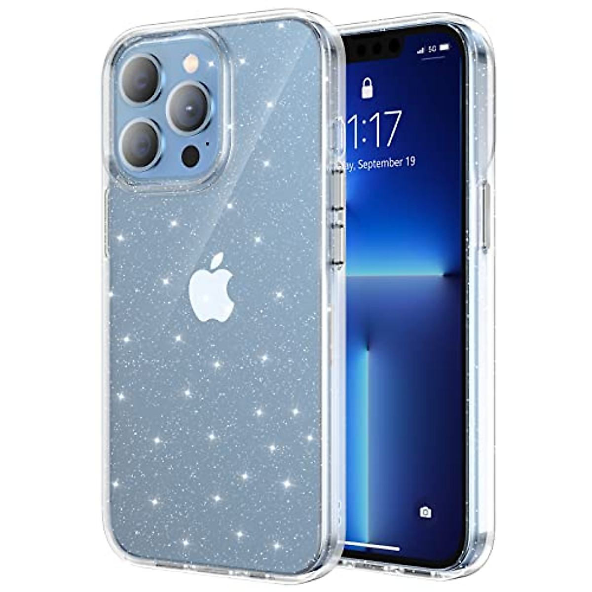 Compatible for iPhone 13 Pro Glitter Case Clear Crystal, Not Yellowing Shockproof Protection iPhone 13 Pro Glitter Case, Slim Thin Cover for Women & Girls 6.1P'', Sparkly Clear