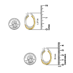 LeCalla 925 Sterling Silver Hoop Earrings 14K Gold-Plated Jewelry Two-Tone Intertwining Large Oval Shape Chunky Hoops Earring for Women - 35mm