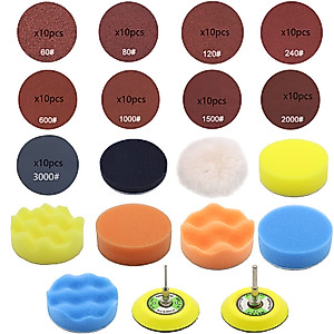 102pcs Sandpaper 3 Inch Sanding disc 60-3000 Grit Wet Dry Sandpaper with 1/8"&1/4" Backer Plate Shank, Soft Foam Buffering Pad, and Polishing Pads Sponge for Wood Mirro Jewelry Car Metal Polishing kit