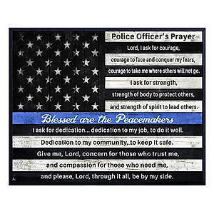 Police Officers Prayer Wall Art Print - Inspirational Religious Patriotic Thin Blue Line American Flag - Patriotic Gift for Cops, First Responders, Law Enforcement - Home or Room Decor Poster