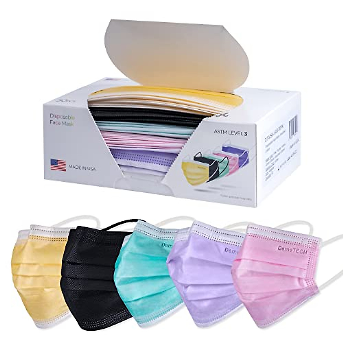 DEMETECH Protective 3-Layer Small Disposable Face Mask with Ear Loops, Made in the USA, Box of 50 (Variety Pack - 50 pack)