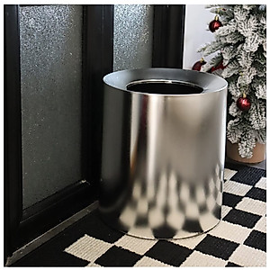 Sleek Metallic Silver Waste Basket - Stainless Steel Look Garbage Container - Spill Proof Trash Can - 12L/3.2Gal Capacity - Modern Garbage Pail - Futuristic Minimalist Style for Bedroom Living Room…