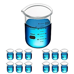 Maccx 3.4oz(100ml) Sturdy Glass Beaker, 3.3 Borosilicate Griffin Low Form with Printed Graduation, Pack of 12, BKL100-012