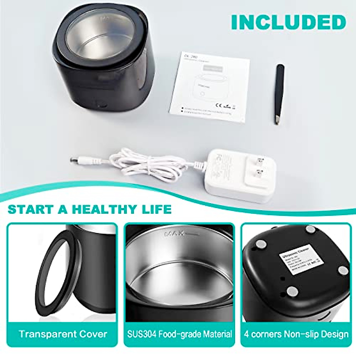 Ultrasonic Retainer Cleaner Denture Cleaning: 42kHz Portable Sonic Dental Clean Pod for Mouth Guard Denture Aligner Invisalign (Black)