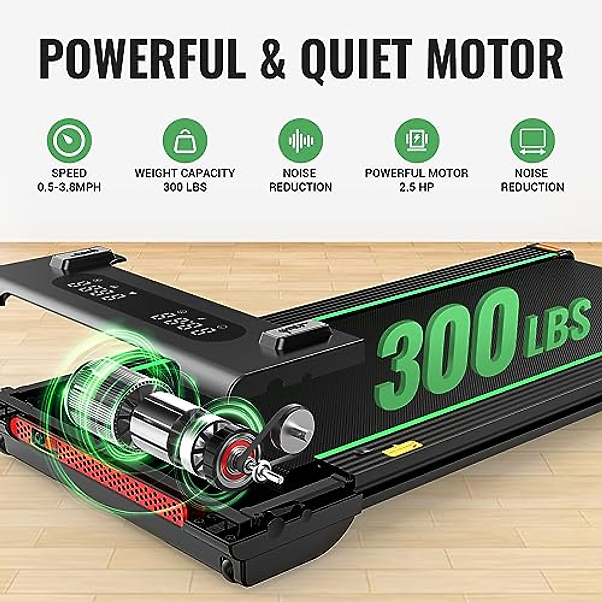 LYKOWENS Walking Pad Treadmill Under Desk, 16.9 inch Running Belt 2.5HP Walking Treadmill Under Desk with Remote Control, 300 Lb Capacity for Home, Office and Apartment