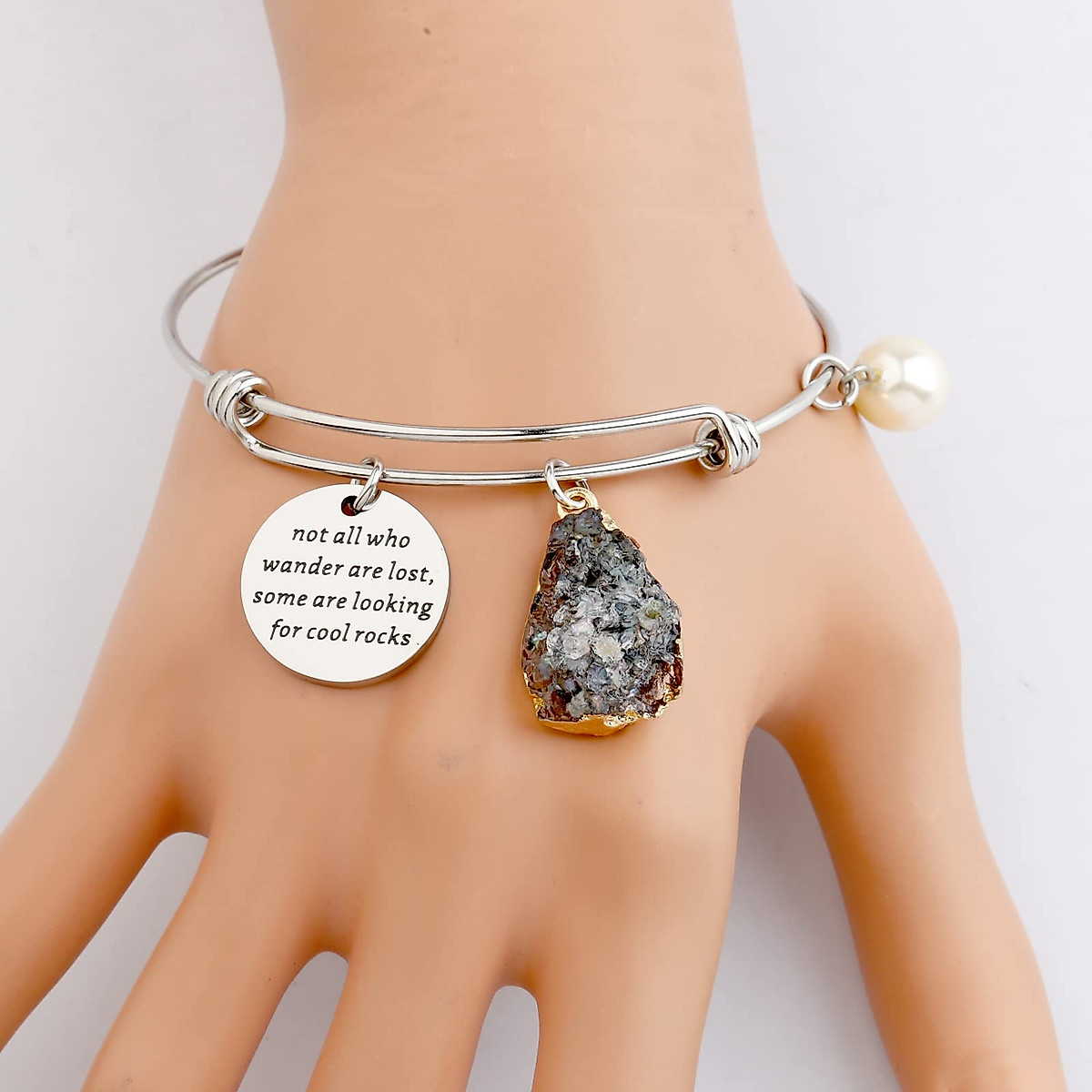 Gzrlyf Geology Bracelet Geologist Gifts Rock Lover Gifts for Women Funny Rock Collector Gifts not all who Wander are Lost9(rock bracelet)