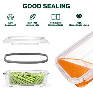 Glotoch 12 Sets Glass Food Storage Containers with Lids, Oven Safe Meal Prep Containers Reusable Glass Lunch Containers for Adults, Airtight Recipientes de Vidrio Con Tapa for Freezer & Dishwasher