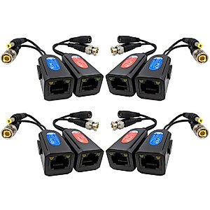 Igreeman 4 Pair Passive Video Balun BNC to RJ45 Adapter with Power, Ground Loop Isolated HD Analog Security Camera Ethernet Cable Transceiver, Cat5e/Cat6 Cable to BNC Converter - Compact