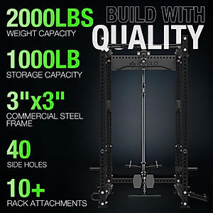 Mikolo 3" x 3" Power Cage, 2000lbs Power Rack, Multi-Functional Squat Rack with J-Hook, Band Peg, Commercial Squat Cage for Home Gym with Attachment Set, 3x3 Commercial Squat Rack (Black)