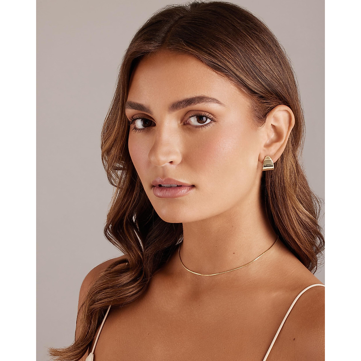 PAVOI 14K Gold Plated 925 Sterling Silver Posts Chunky Hoop Earrings | Statement Huggie Hoops for Women | Lightweight White Gold Dome Earrings