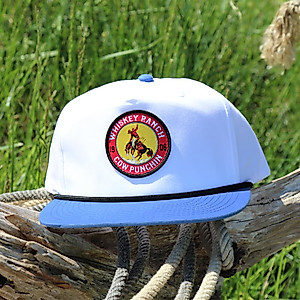 WHISKEY BENT HAT CO. Cow Punchin Adjustable Snapback Hat (White/Teal)