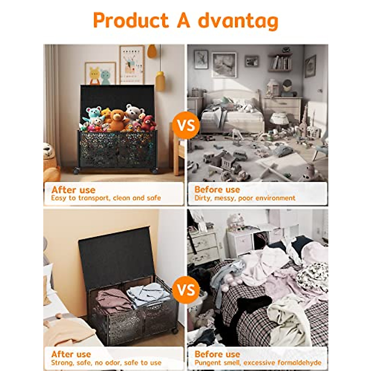 DGD Toy Box Storage, Foldable Metal Toy Boxes, Toy Box Chest with Lid, Toy Box for Boys Girls 73L Toy Storage Organizer with Wheels, for Nursery Room, Playroom, Closet Toy Boxes 1pack