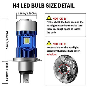 DZG H4 Motorcycle LED Headlight Bulb 9003 HB2 HS1 P43t 6500K High Low Beam Light Conversion Kit 2 Yr Warranty, 1 Pack