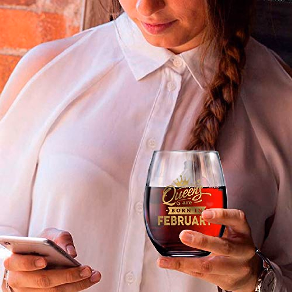 Bad Bananas February Birthday Gifts for Women - Queens Are Born In February 21oz Stemless Wine Glass - Pisces or Aquarius Zodiac Gifts For Her Happy Birthday Gifts for Moms, Best Friends, Sisters