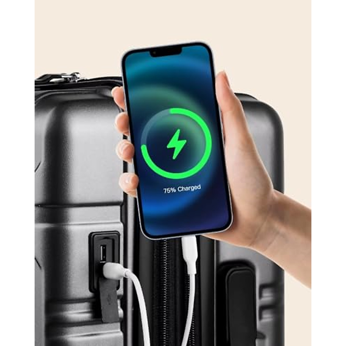 LUGGEX 20 Inch Black Carry On Luggage 22x14x9 Airline Approved, PC Hard Shell Suitcase with USB Port, Expandable and Lightweight