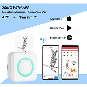 Portable Pocket Printer, Mini Bluetooth Thermal Mobile Printers with 10 Rolls Printing Paper and 5 Colored Pens Compatible with Android iOS, Inkless Printing Gift for Study Office Receipt Photo Notes