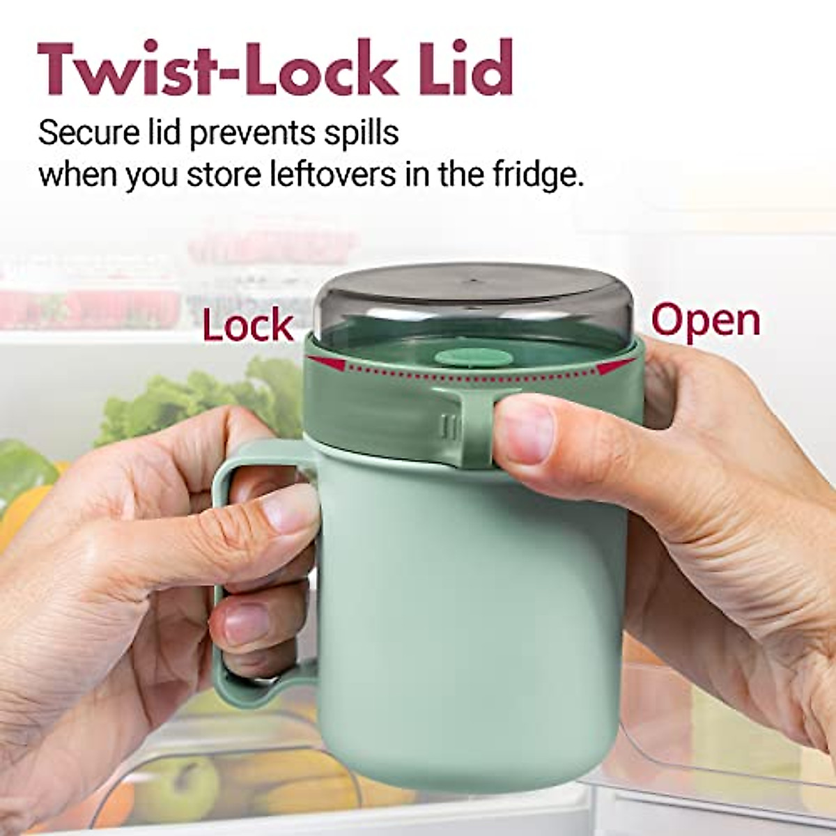 Chiir Microwave Soup Mugs with Lids, Microwave Safe Mug for Ramen Noodles, Soup, Beverages, 17.63 Ounces, Green