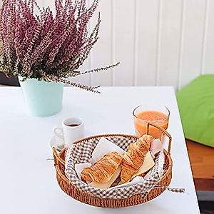Cedilis 3 Pack Woven Serving Tray with Handles, Round Bread Serving Basket, Poly-Wicker Basket Tray, Decorative Imitation Rattan Fruit Tray for Serving Bread, Vegetable, Snack, 12Inch, 10Inch, 8Inch