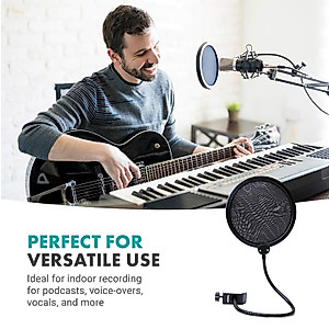 Movo PF-6 Dual Layer Nylon Mesh Microphone Pop filter, Gooseneck Arm and Clamp Mount. Pop Filter Delivers Professional Sound Quality Compatible with Blue Yeti, Blue Snowball Microphones and more