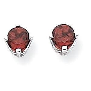 14K White Gold 4mm Red Garnet Studs Gemstone Earrings January Birthstone Jewelry