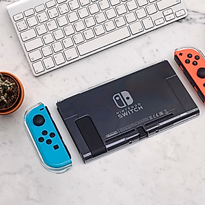 Switch Clear Case, Dockable Protective Hard Cover Case for Nintendo Switch and Soft TPU Grip Case for Joy-Con with Tempered Glass Screen Protector and Thumb Stick Caps (NOT for Switch OLED)