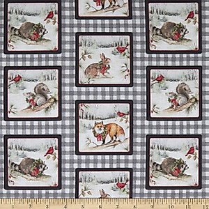 Springs Creative Christmas Forest Animal Plaid Light Grey, Fabric by The Yard