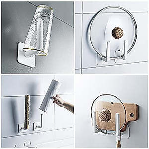 2PCS/1set Pot Lid Holder, Pot Cover Lid Rack, Multi-Purpose Plastic Wall Mount Pot Lid Holder, Large Plastic Hooks Punch-Free Pot Lid Holder for Storage Organizer, Kitchen, Bathroom, Cabinets