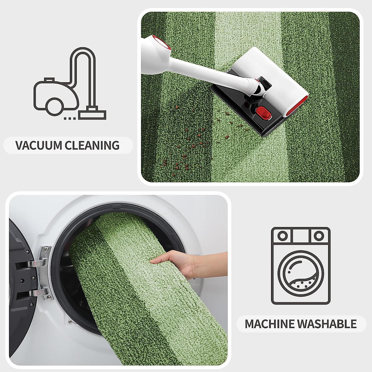 Kitinjoy Indoor Outdoor Door Mat, 32x20 Non-Slip Absorbent Dirt Trapper, Low-Profile Washable Inside Entrance Front Floor Mat, Sturdy Soft Entry Doormats for Entryway, Green