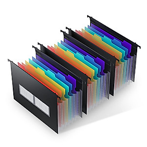 ThinkTex Plastic Expanding Hanging File Folders, 7 Innovative 1.2" Accordian Pockets, Large Capacity, Multi-Color Tabs, Letter Size for Filing Cabinet - 3 Packs